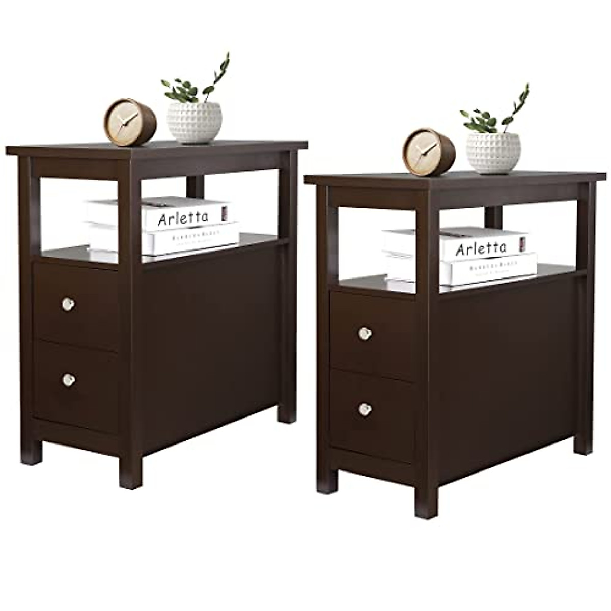 ZENY Narrow End Table Side Table with Drawer and Open Shelf Sofa Table for Living Room Bedroom, Small Table for Bedside, Espresso