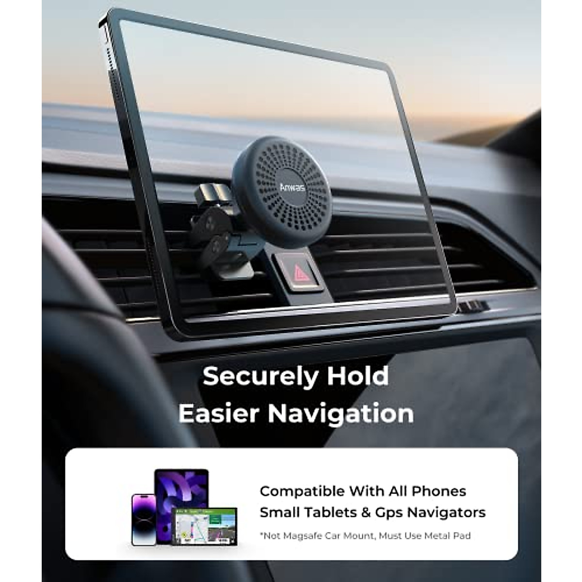 Anwas Magnetic Phone Holder for Car, [Bionic Alligator Clip] Universal Strong Car Vent Phone Mount, [6 Strong N52 Magnets] Cell Phone Holder Compatible with iPhone Samsung LG Google Pixel, etc