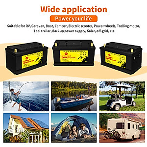 LiFePO4 Battery 100Ah 12V 1280Wh Deep Cycle Lithium Iron Phosphate Battery Built-in BMS Protect Charging and Discharging High Performance for Golf Cart EV RV Solar Energy Storage Battery…