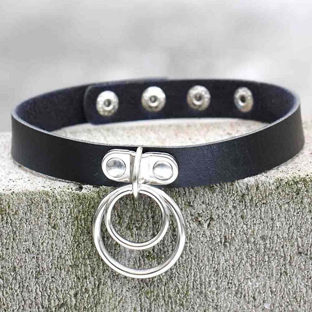 TUTOUD Black Collar Choker Rock Punk Double Ring Leather Necklace Female Adjustable Soft Collar Chain for Women Girls