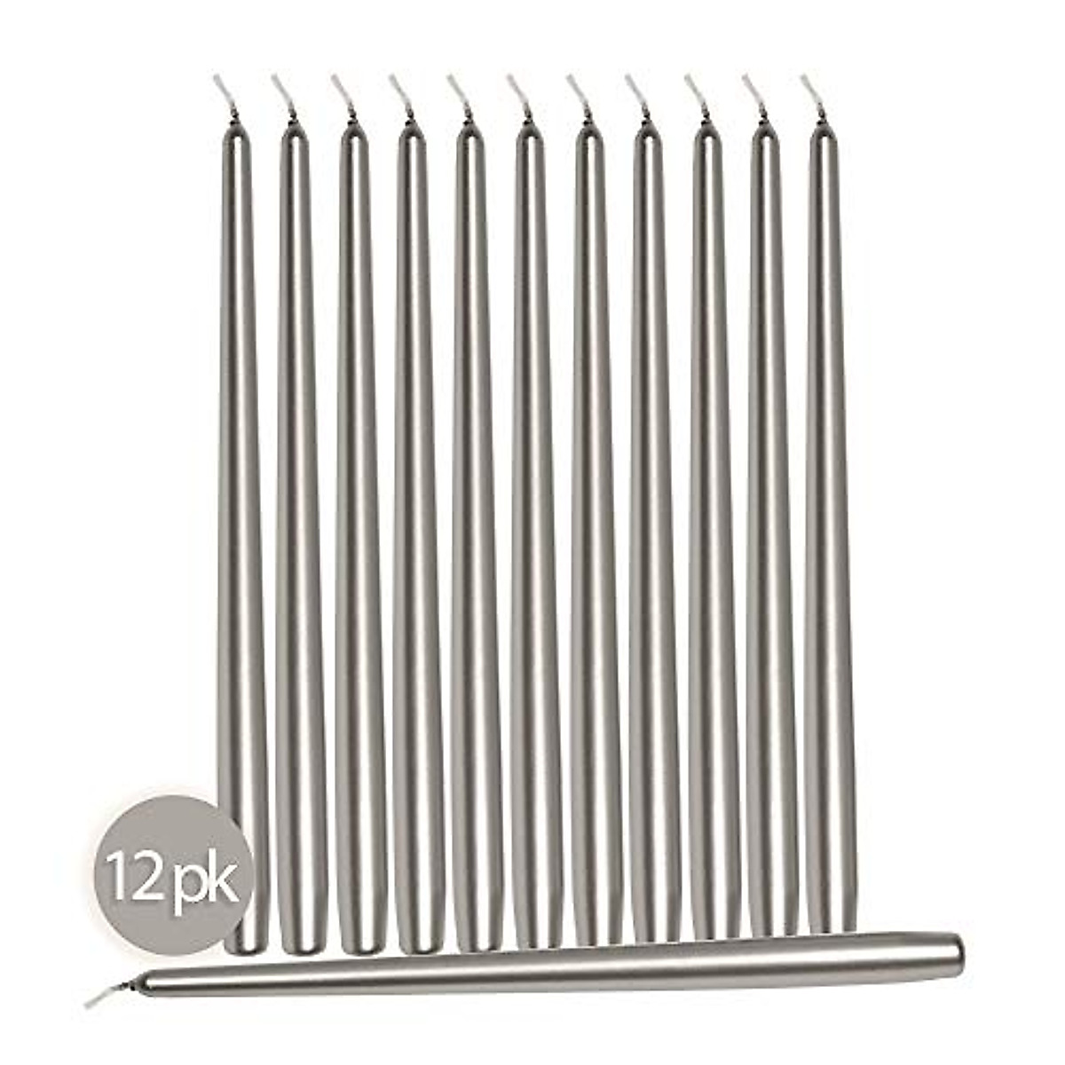 Hyoola Tall Taper Candles - 10 Inch - Metallic Titan - Dripless - 12 Pack - 8 Hour Burn Time