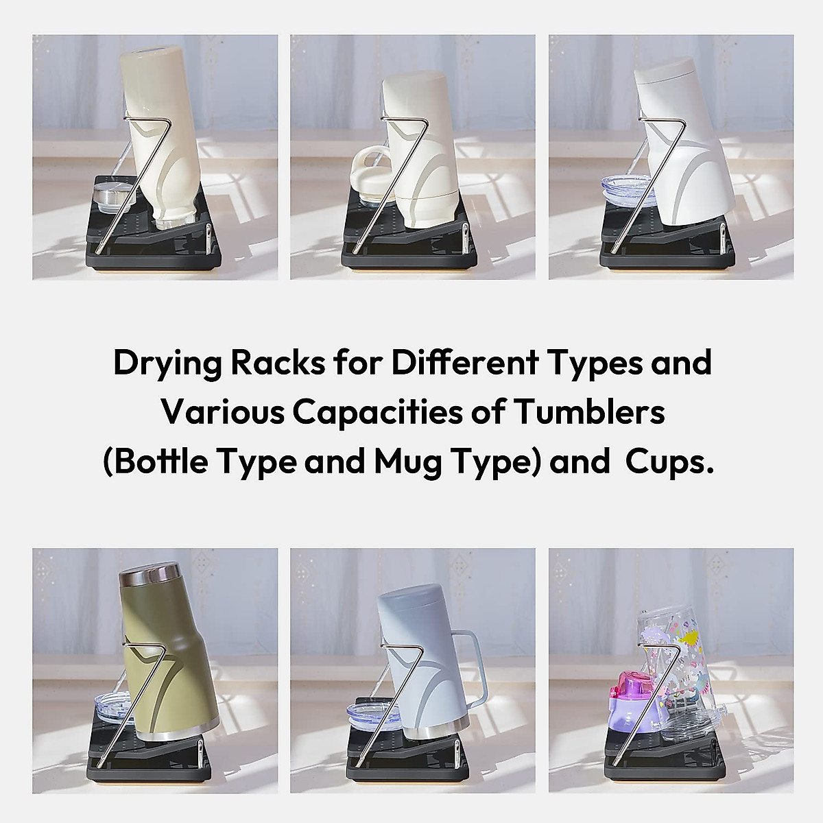 carrotez Bottle Drying Rack, Cup Drying Rack,Tumbler Drying Rack with Drain Tray - Bottle with Narrow and Wide Openings with Various Capacity, Different Bottle Type, Mug Type and Cup Type - Black