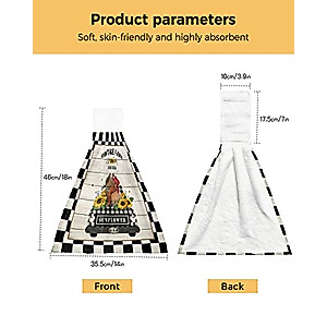 Hanging Kitchen Towel with Loop Vintage Farm Chicken Truck Black White Buffalo Plaid Soft Dish Towels Tie Towel Tea Towels Washcloth for Bathroom Home