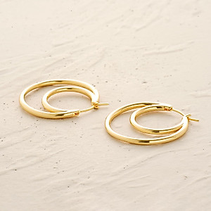 MYEARS Women Double Hoop Earrings Gold Inside-out 14K Gold Filled Small Simple Handmade Hypoallergenic Everyday Illusion Jewelry