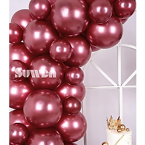 SUWEN Burgundy Balloons Different Sizes Kit 77PCS 10 Inch 5 Inch Latex Helium Shiny Maroon Balloon for Birthday Graduation Wedding Shower Anniversary Party Decorations