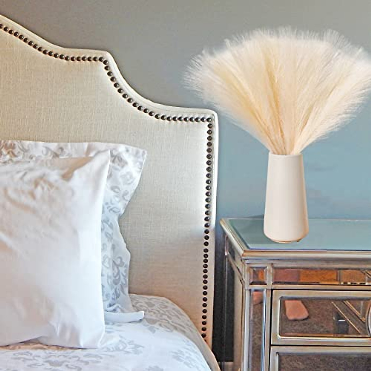 Mandy's 6pcs Yellow Silk Pampas Grass Artificial Flowers 18" for Home Kitchen Wedding Decorations Wedding Floral Arrangement （Vase not Include）