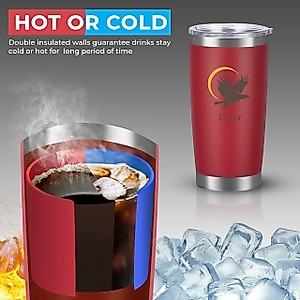 Flyer 20-Ounce Tumbler, Stainless Steel Vacuum Insulated Water and Coffee Tumbler Cup, Double Wall Powder Coated Spill-Proof Travel Mug Thermal Cup for Home and Outdoor (Red)