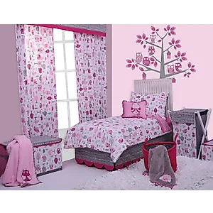 Bacati Owls Pink Dots Girls Cotton Changing Pad Cover, Pink/Grey