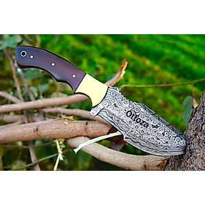 Ottoza Tracker Knife & Bone Handle - Damascus Hunting Knife - Horizontal Carry Knife Sheath 256