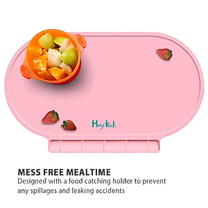 Silicone Baby Placemat, Food Catching Toddler Placemats for Kids Baby,Baby Pink