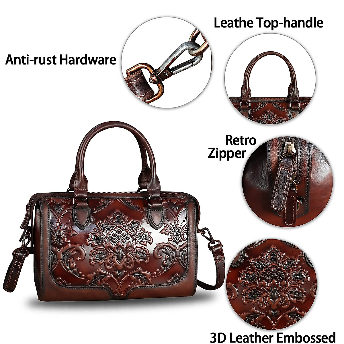 Genuine Leather Top Handle Handbag for Women Handmade Vintage Satchel Retro Cowhide Crossbody Handbags Purse Hobo Bags