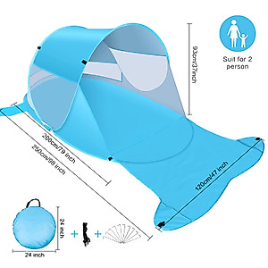 Beach Tent, Large Automatic Instant Pop Up Beach Shade, UPF 50+ Portable Sun Shelter Anti UV Beach Umbrella Baby Tent with Carrying Bag Fit for 2 Person