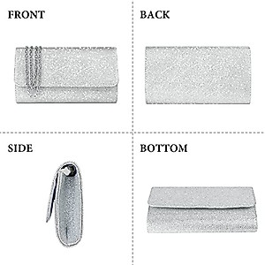 OSDUE Evening Bag Clutch Purses for Women, Glitter Evening Bag, Sparkling Envelope Evening Bag with Detachable Chain, for Prom, Wedding, Party, Banquet, Date (Silver)