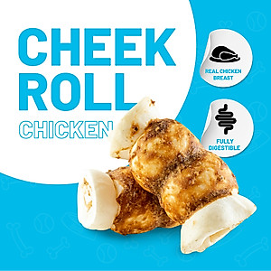 Sitka Farms Beef Cheek Rolls Chicken Breast Basted 5-6" - 4 Count - Extra Thick Dog Chew Bones No Hide - Long Lasting Dog Toy - Healthy Teeth and Gums for Small Medium and Large Dogs