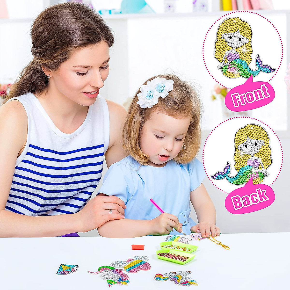 MTLEE 10 Sets Arts and Crafts for Kids Ages 8-12 5D Diamond Painting Keychain Kits Gem Art Kits for Girls Crafts Gem Painting Kits Diamond Art Gift Idea for Age 4, 5, 6, 7, 8, 9, 10-12 (Magical)