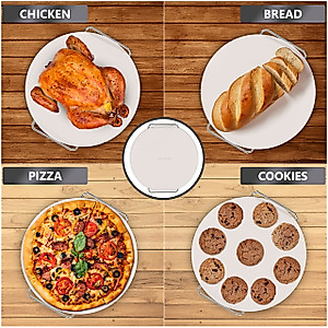 La & Li Pizza Stone for Grill and Oven - 13" Ceramic Round Oven Pizza Stone Set with Multipurpose Rack with Handles, 6 Plates, & Apron - Pizza Stone for Oven for Baking, Pizza, Bread, Cookies, & More