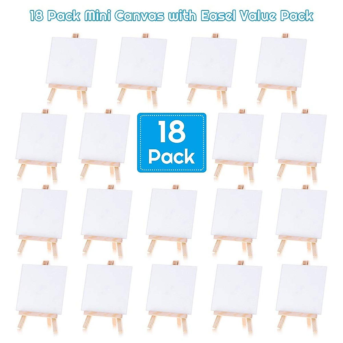 Mini Canvases 18 Pack, Cridoz Small Painting Canvas with Mini Easel 4x4 Inches Art Canvases Painting Kit for Kids Teenagers Acrylic Pouring Oil Water Color