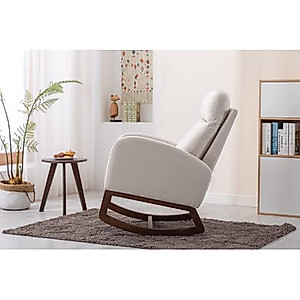 Zaboro Rocking Chair with Side Pocket, Rocker Glider Chair with Wood Base, Uplostered Armchair with High Backrest, Sofa Chair, Side Chair for Living Room Bedroom Office