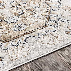 Mudgee Persian Oriental 7'9" x 9'6" Living Room Bedroom Boho Large Area Rug - Bohemian Farmhouse Indoor Carpet - Vintage Distressed Medallion Motif - Soft & Neutral - Tan, Brown, Cream, Beige