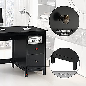 Vikiullf Writing Desk with Storage Cabinet - 47.2” Black Modern Wood Home Office Computer Desk with 2 File Drawers & Open Shelf Study Table for Teens
