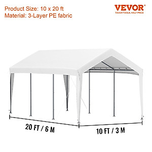VEVOR 10 x 20 ft Carport Replacement Canopy Cover, Ripstop Triple-Layer PE Fabric Garage Top Tarp Shelter Cover, UV Resistant Waterproof Car Cover Tent for Party, Garden, Boat (Frame is not Included)
