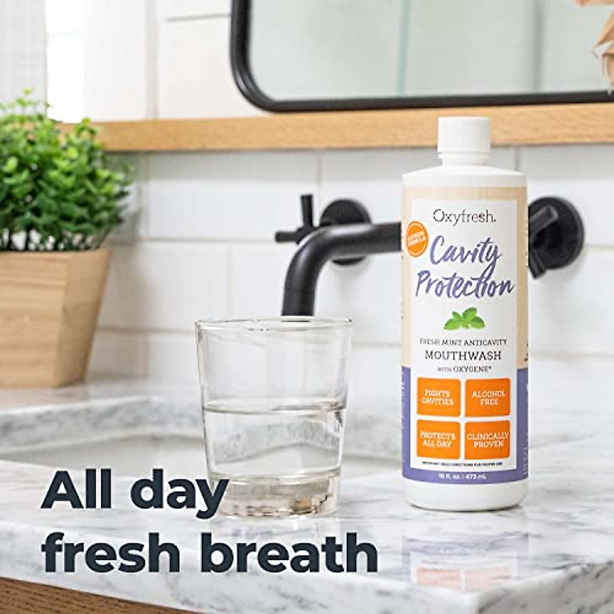 Oxyfresh Cavity Protection Fluoride Mouthwash – Anticavity Mouthwash for Sensitive Teeth – Non-Staining, Alcohol Free – Lasting Fresh Breath. 16 oz.