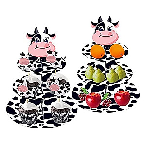 Cow Print Theme Birthday Party Supplies, 2 Pcs 3-Tier Cow Print Cupcake Stand, Farm Animal Themed Birthday Party Supplies for Girls and Boys, Cowgirl or Cowboy Party Decorations