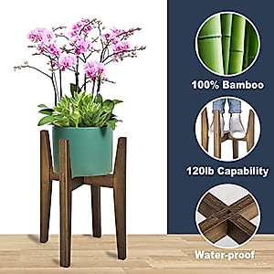 OERGKE Adjustable Plant Stand, Bamboo Mid Century Modern Indoor Plants Stands, Corner Flower Holder for Living Room, Fits 8 to 12 Inches Pots, (Pot & Plant Not Included)(Walnut, 1 Pack)