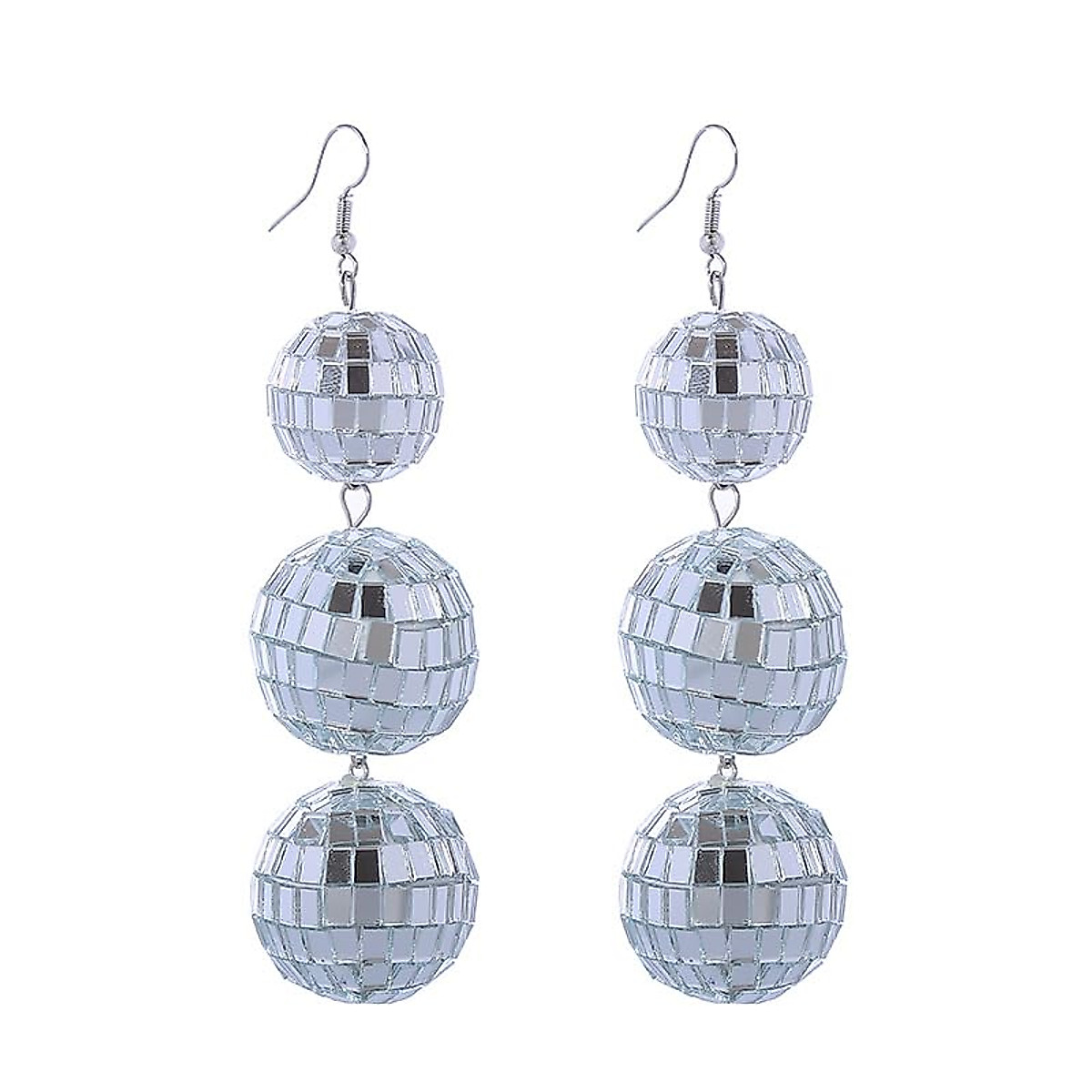 Disco Ball Earrings 60's 70's Silver Mirror Disco Ball Sunflower Pendant Ball Earrings Masquerade Costume Halloween Accessories-B