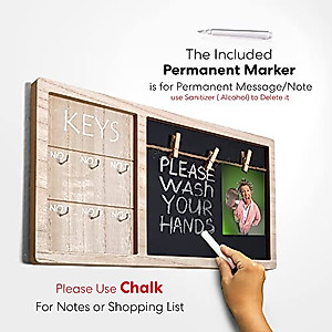 Key Hooks Photo Hangers Chalkboard Wall Mounted Keychains Organizer - Bohemian Hanging Photo Note Board Key Racks Hanger Suitable for Entryway, Front Door, Hallway for Boho and Rustic Decor.