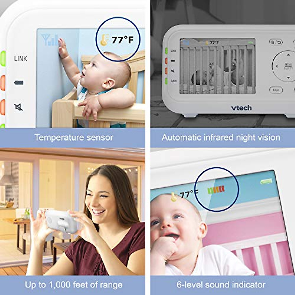 VTech VM3261-2 2.8” Digital Video Baby Monitor with 2 Pan & Tilt Cameras, Full Color and Automatic Night Vision, White