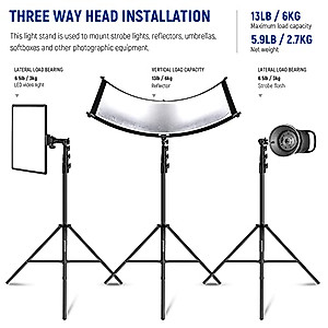 NEEWER 13ft/4m Air Cushioned Light Stand, Heavy Duty All Metal Photography Tripod Stand with 1/4” to 3/8” Reversible Spigot, 3 Way Mounting Interface & Metal Locking Knobs, Max Load 6.5lb/3kg