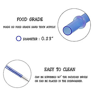 BaHoki Essentials Reusable Eco Friendly Colored Drinking Straws - Great for Drinking Smoothies and Shakes - with Deep Cleaning Brush, Long Acrylic Straw Set for Tumblers - 8 Pack