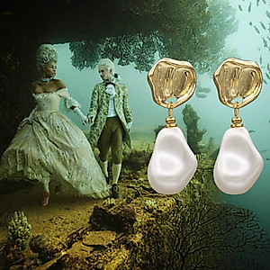 dh&yp Winter vintage vibe with pearl earrings，Baroque Pearl Dangle Earring for Women, Graceful Earrings, Gold Plated Earring Hooks, Birthday Day,Valentine's Day, Mother's Day Gift