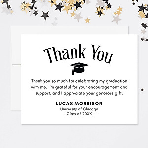 Hello Love Goods Graduation Thank You Cards Personalized with Name and School, 5.5x4.25 Black and White Flat Thank You Note Cards with Envelopes