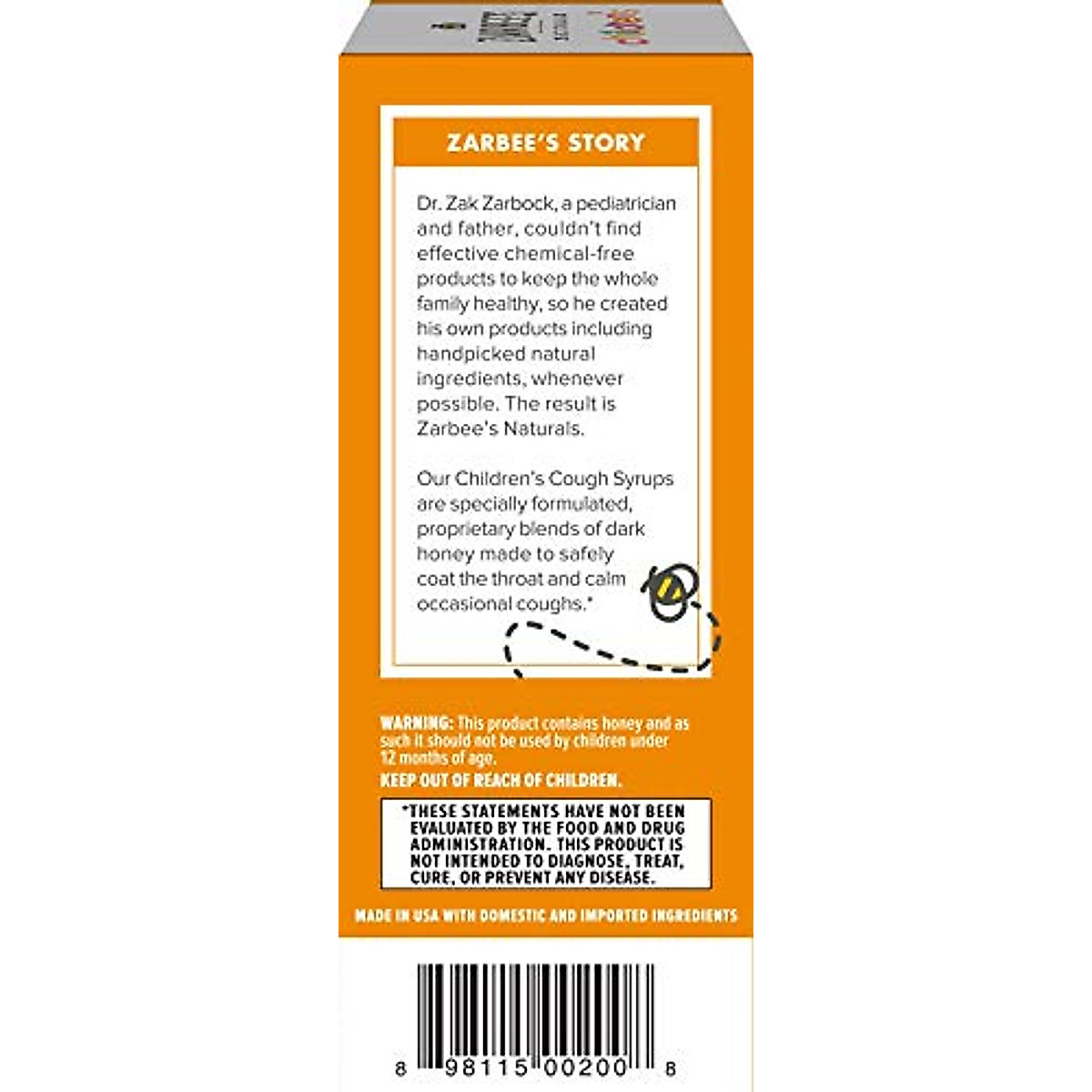 Zarbee's Naturals Children's Cough Syrup with Dark Honey, Natural Cherry Flavor, 4 Ounce Bottle