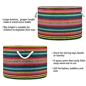 xigua Large Storage Basket Cotton Rope Basket Mexican Serape Blanket Stripes Colorful Baby Laundry Basket for Blankets Toys Storage Basket Laundry Hamper