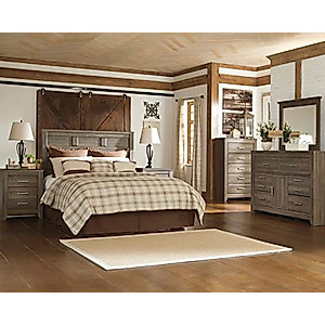 Signature Design by Ashley Juararo Rustic Panel Headboard ONLY, Queen, Weathered Brown