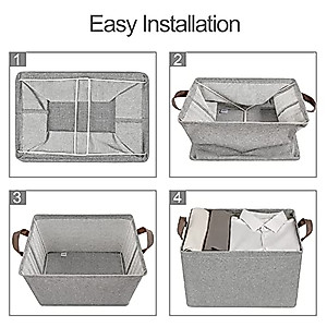 TOPIA HOME Storage Baskets for Shelves with Metal Frame, EXTRA LARGE, 2-Pack Closet Organizers and Storage Bins for Organization, Collapsible Rectangle Fabric Organizing Boxes, Gray, TP05G