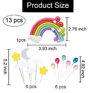 Palksky Colorful Rainbow Cake Topper/Wedding Cake Flags/Cupcake Picks Set -Include Cloud Balloon Moon Stars/Boy Girl Kid Birthday Baby Shower Party Baking Decoration Supplies