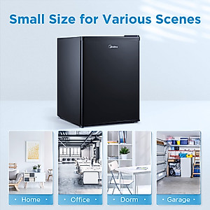 Midea WHS-87LB1 Refrigerator, 2.4 Cubic Feet, Black