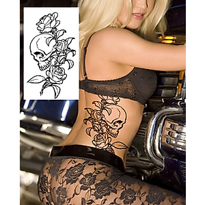 PADOUN Halloween Temporary Tattoo, 15-Sheet Black Skull Rose Flower Tattoos Temporary Realistic, Waterproof Girls Tattoos Temporary for Kids Adult