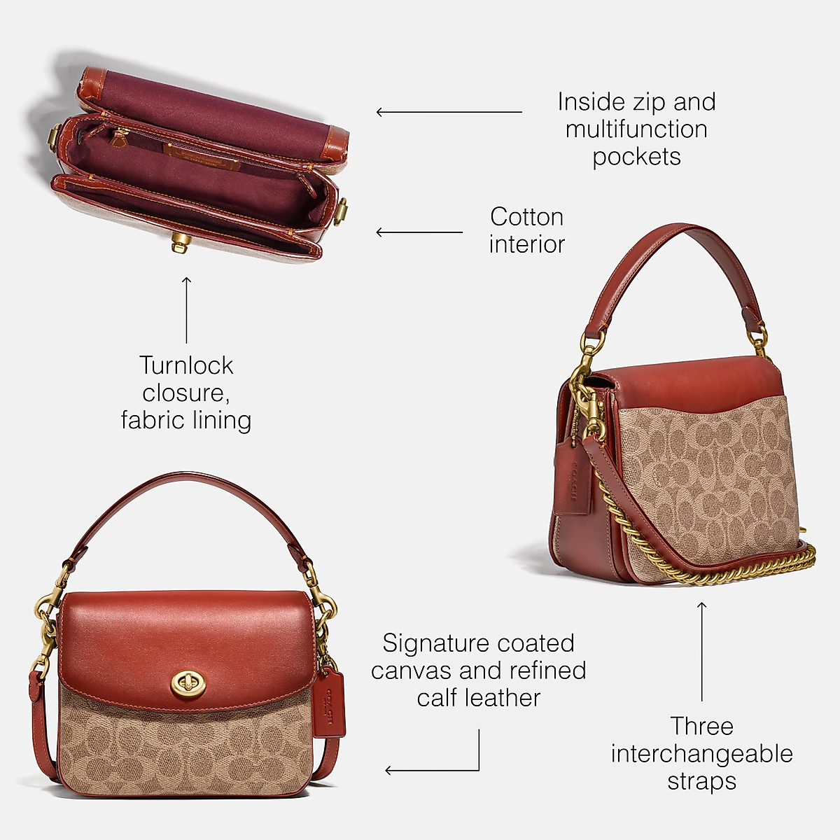 COACH Coated Canvas Signature Cassie Crossbody 19, Tan Rust, One Size