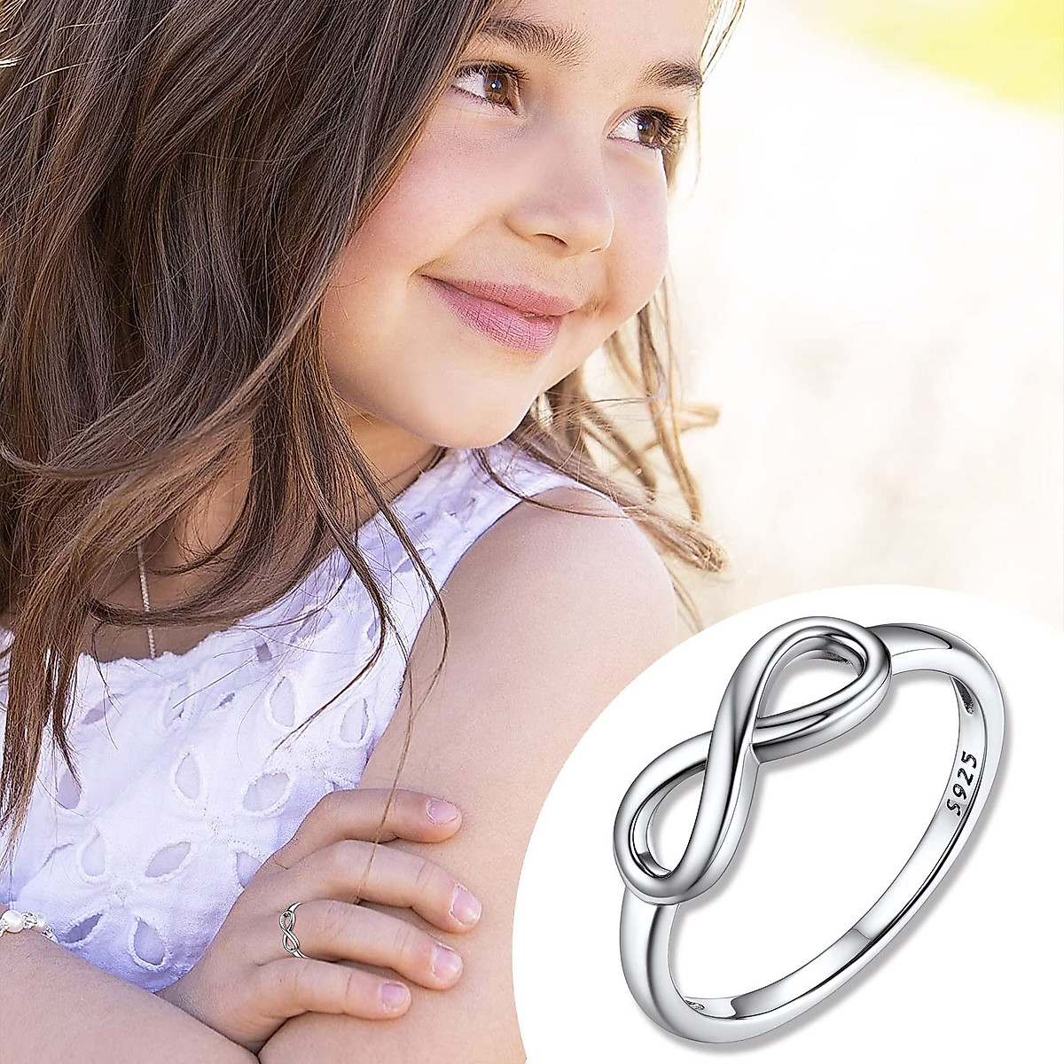 Bestyle S925 Sterling Silver Women Promise Rings Infinity Love Engagement/Wedding Band for Women, High Polish Cute Plain Finger Silver Rings,Size 10