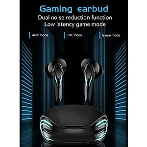 KENKUO Wireless Gaming Earbuds, Active Noise Cancelling Bluetooth Headphones, 60ms Ultra Low-Latency for Gaming, ENC Call Noise Cancelling Bluetooth 5.1 with Deep Bass, IPX6 Waterproof, Black