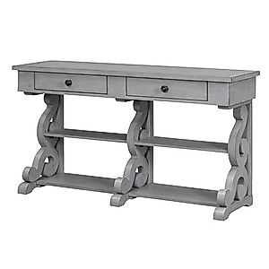 Brabrety Rustic Console Table Sideboard with Ample Storage, Open Shelves and Drawers,for Entrance Dinning Room Living Room (Antique Gray@Storage)