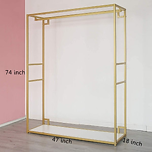 HOMEKAYT Gold Clothing Racks with Shelves, Weeding Dress Retail Clothes Rack,Freestanding Rack, Shoes Bags Clothes Organizer Garment Rack(47" L)