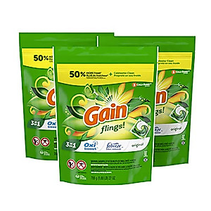 Gain flings! Liquid Laundry Detergent Soap Pacs, HE Compatible, 3 Bag Value Pack, 111 Count, Long Lasting Scent, Original Scent