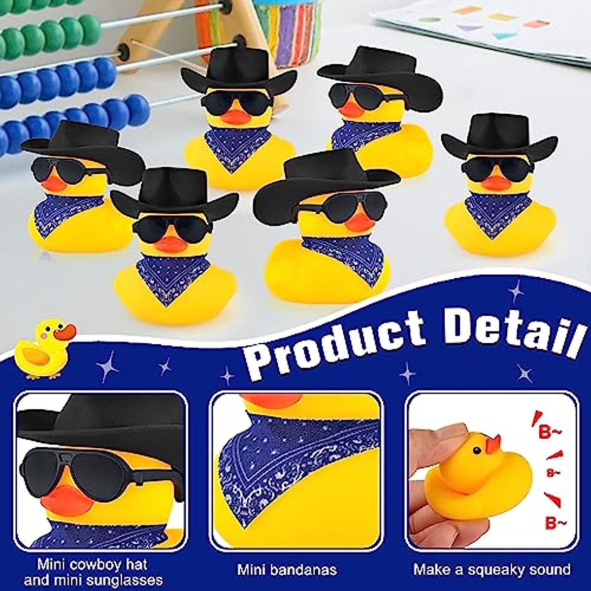 32 Set Mini Cowboy Rubber Duck with Cowboy Hat Scarf and Sunglasses Mini Yellow Duckies Bath Party Toy Mini Squeak Duck Bathtub Toys for Swimming Pool Baby Shower Birthday Party Gifts Decor (Black)