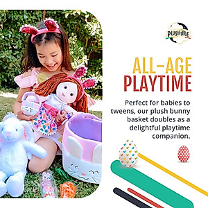 PLUSHIBLE BRIDGING MILES WITH SMILES Bunny Easter Basket with Handle - Ideal for Baby's 1st Easter, Toddlers, Boys, and Girls of All Ages, Perfect for Gifts and Treats